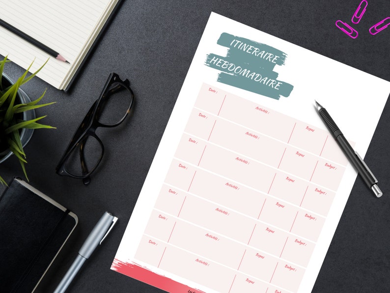 Planificateur d'itineraire hebdomadaire Plan de voyage Organisateur ...