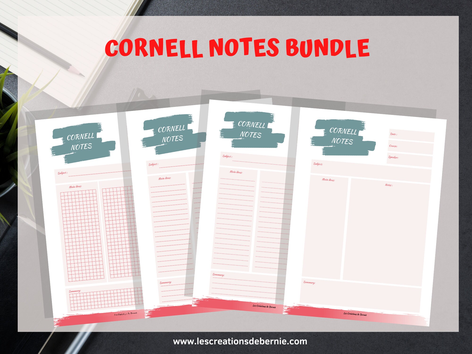 Cornell Method Notes Printable and Editable Plain Lined Doted Line and ...