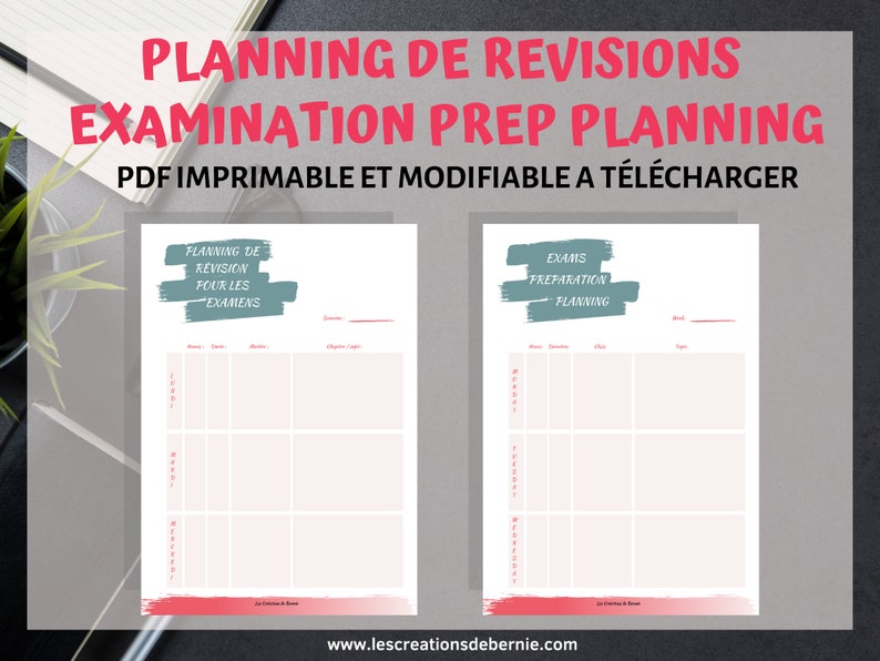 Planning de révisions pour examens planificateur d'étudiant imprimable ...