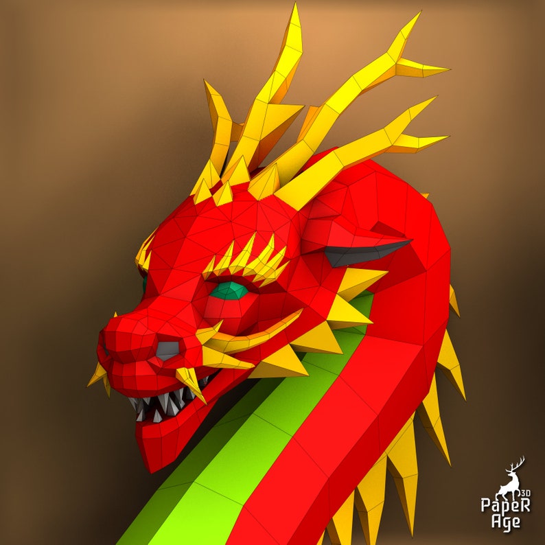 Chinese Dragon Papercraft Mustache dragon Pepakura Lowpoly - Etsy México