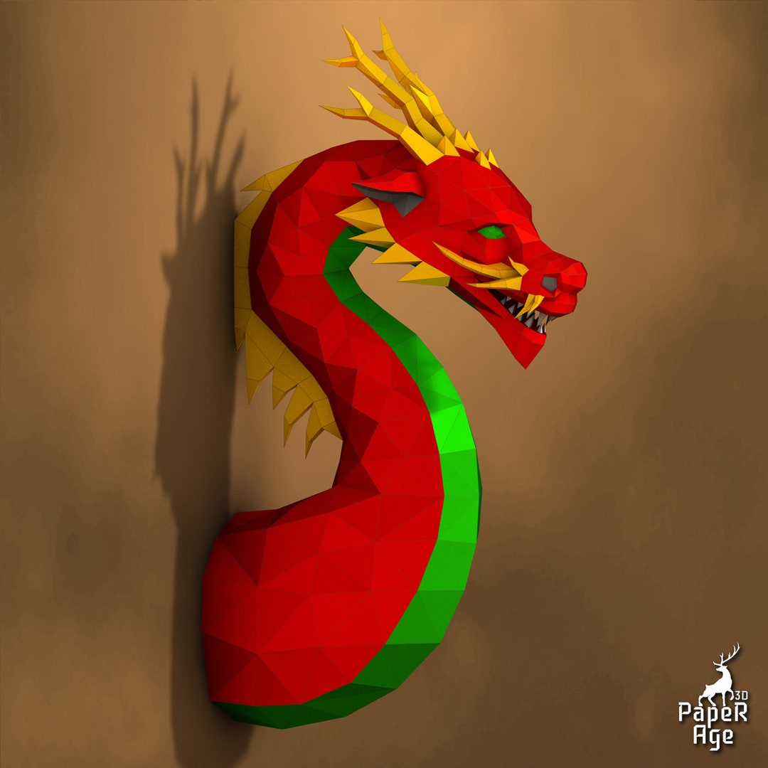 Chinese Dragon, Papercraft, Mustache Dragon Pepakura, Lowpoly, Low ...