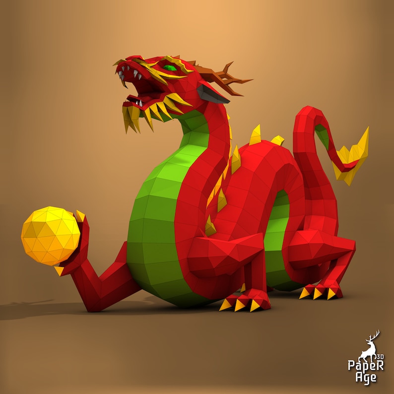 Chinese Dragon, Papercraft, Mustache Dragon Pepakura, Lowpoly, Low ...