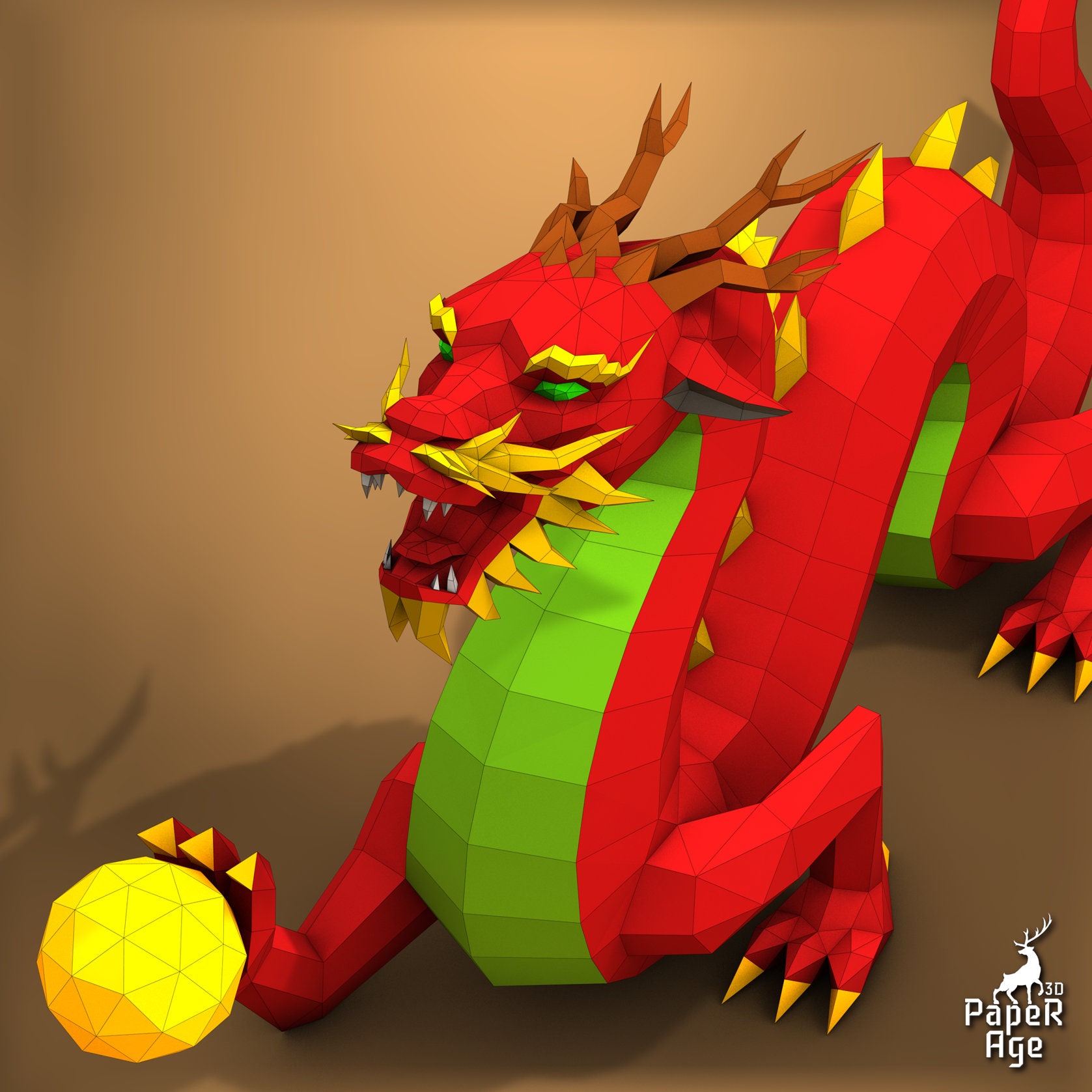 Chinese Dragon, Papercraft, Mustache Dragon Pepakura, Lowpoly, Low ...