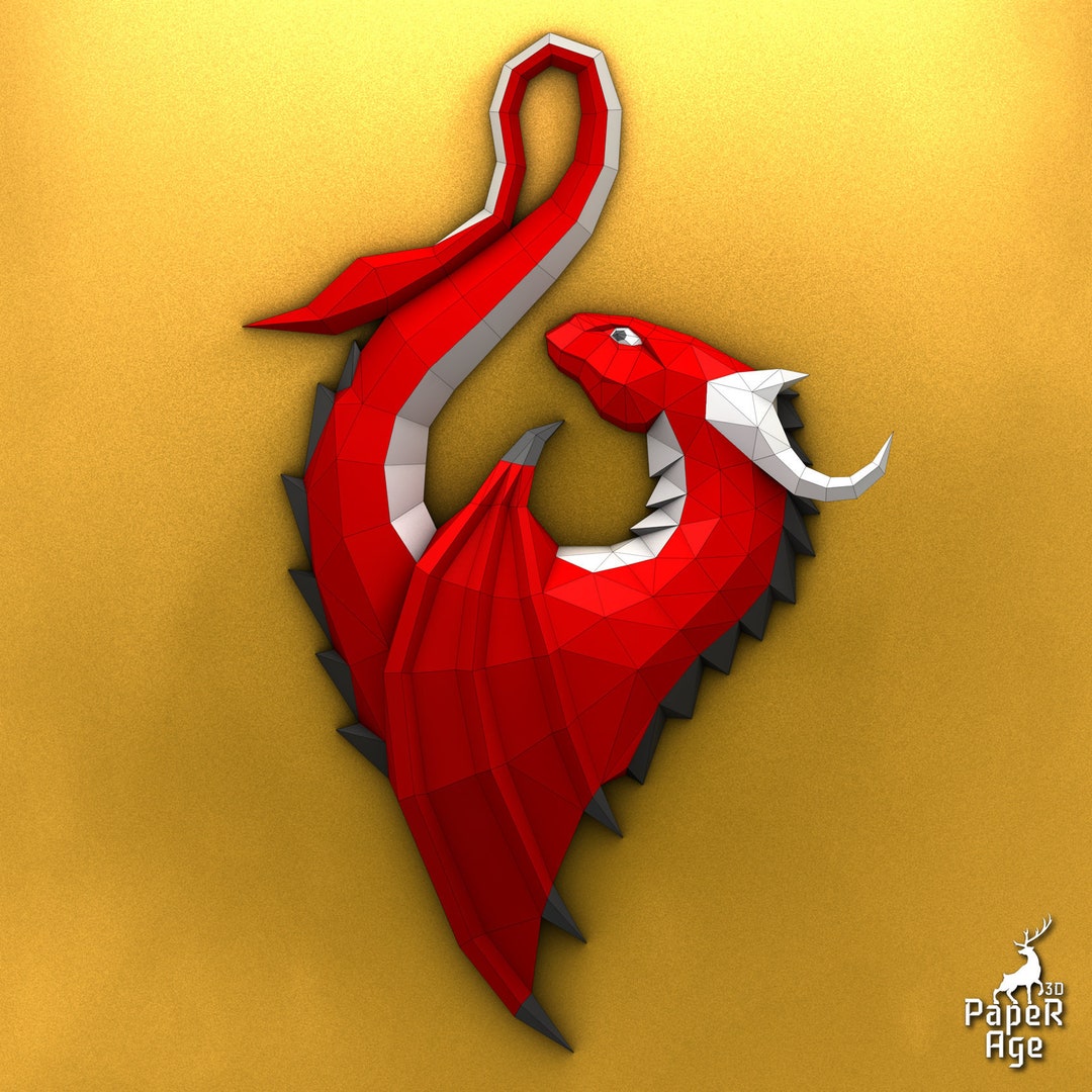 Dragon on the Wall, Papercraft, Pepakura, Lowpoly, 3D Papercraft ...