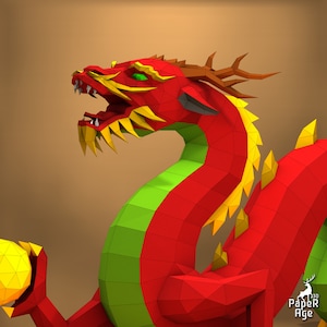 Chinese Dragon, Papercraft, Mustache Dragon Pepakura, Lowpoly, Low ...
