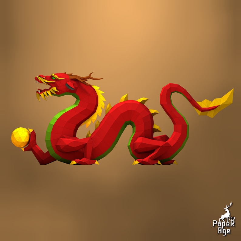 Chinese Dragon, Papercraft, Mustache Dragon Pepakura, Lowpoly, Low ...