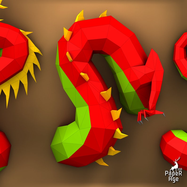 Chinese Dragon Papercraft Mustache dragon Pepakura Lowpoly | Etsy