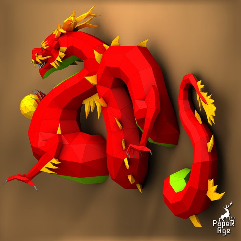 Chinese Dragon, Papercraft, Mustache Dragon Pepakura, Lowpoly, Low ...