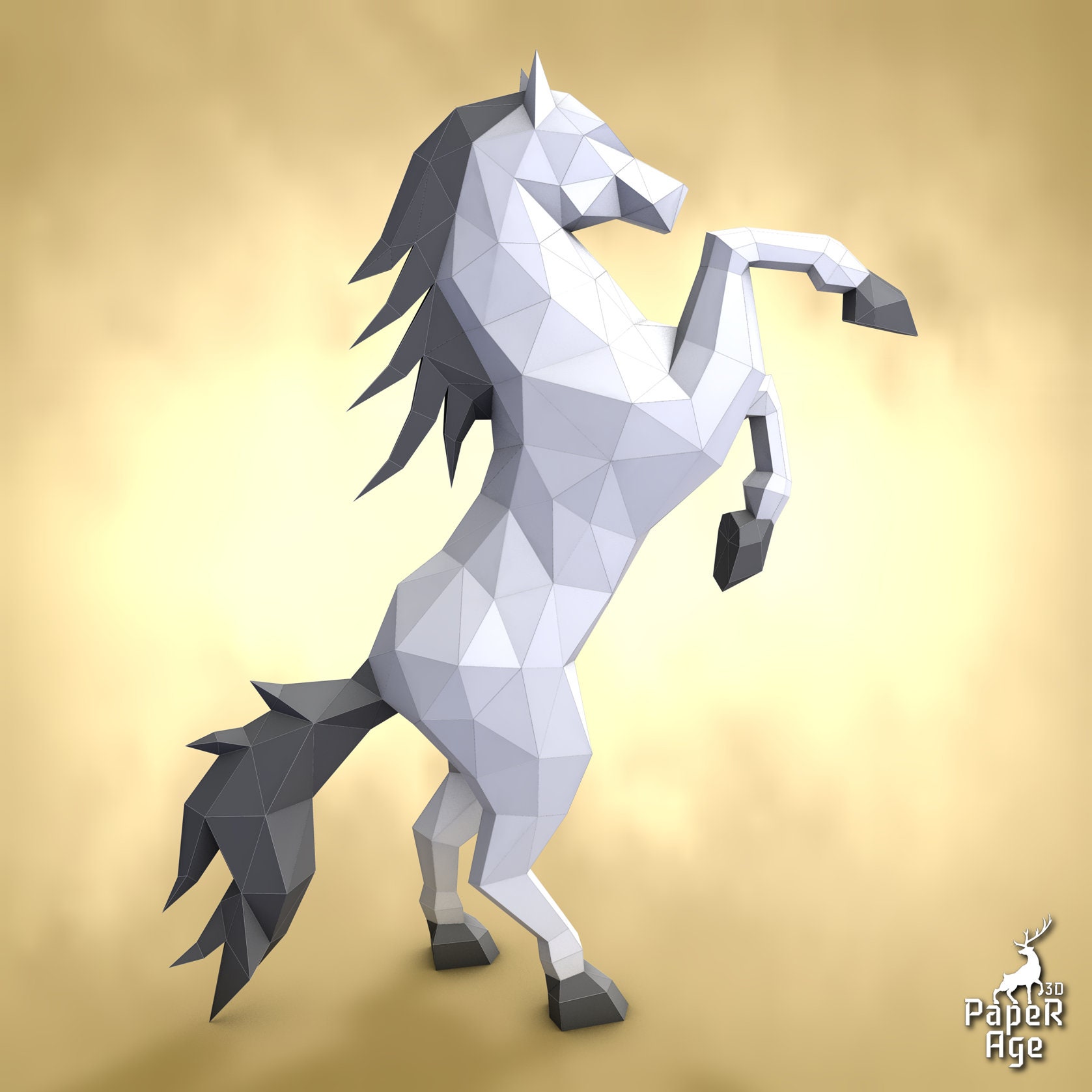 White Horse Papercraft Pepakura Lowpoly Low Polygon 3D | Etsy
