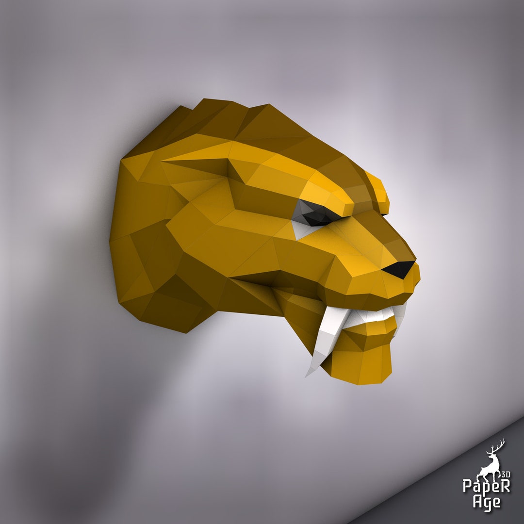 Saber-toothed Tiger (trophy), Papercraft, Pepakura, Lowpoly, Low ...