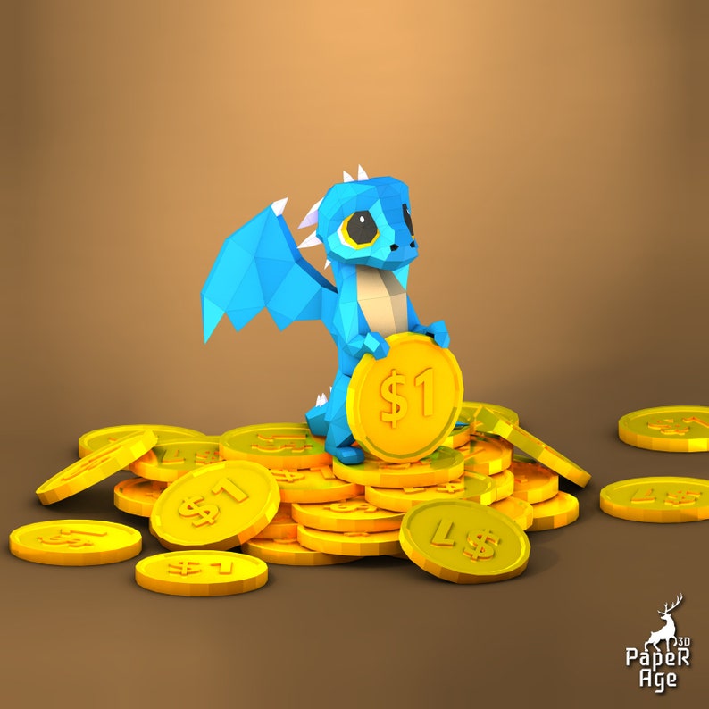 Little Dragon Dragon Papercraft Symbol of Wealth Blue - Etsy