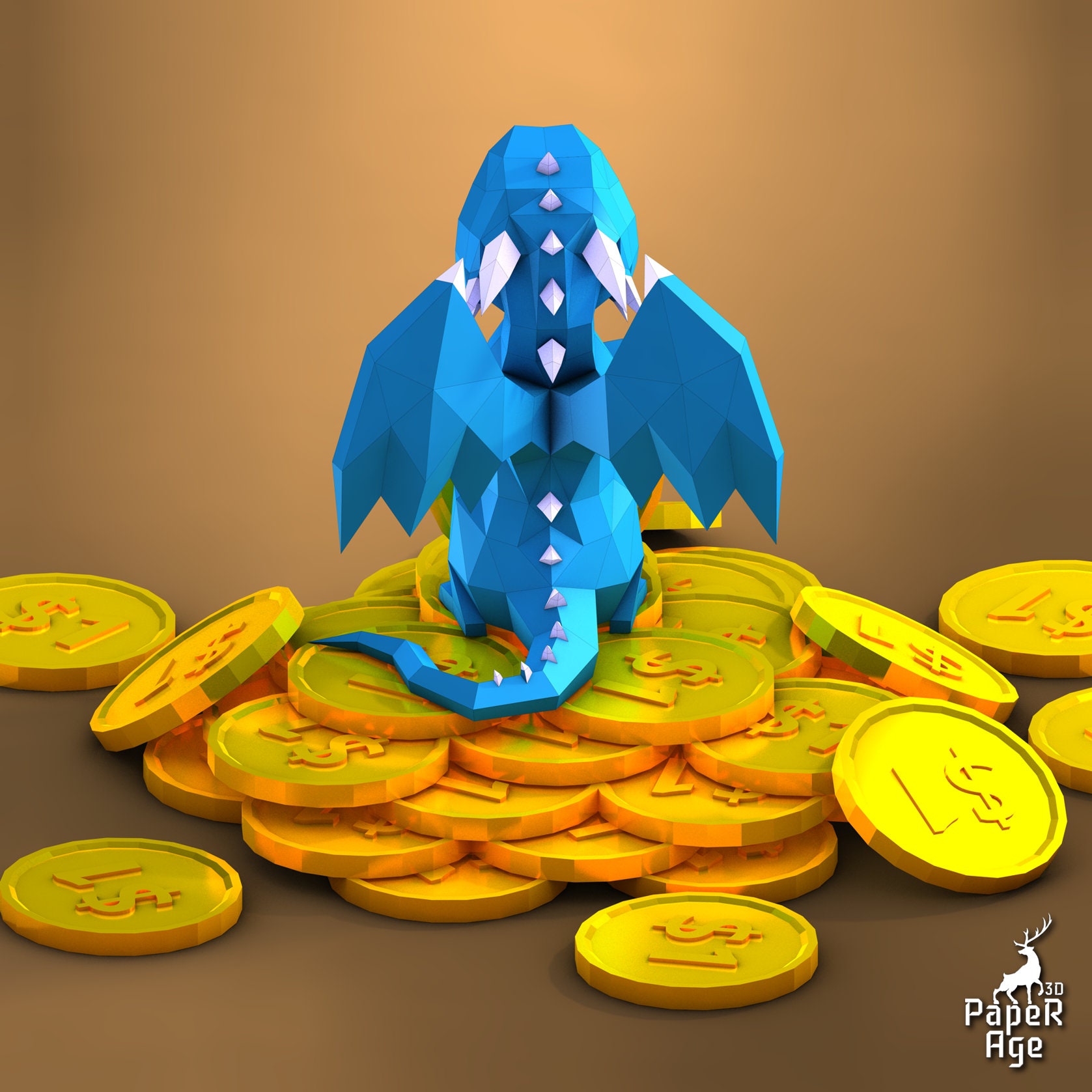 Little Dragon Dragon Papercraft Symbol of wealth blue - Etsy México