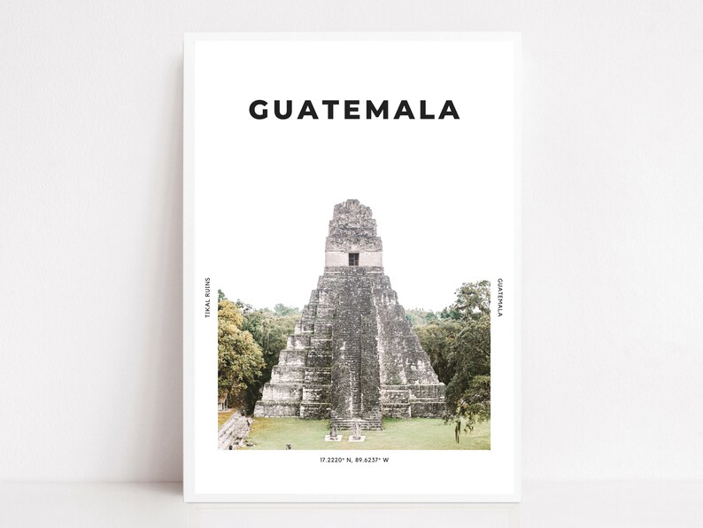 Guatemala Print Tikal Ruins Poster Temple Wall Art Central - Etsy