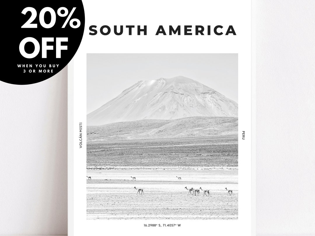 South America Print, Volcano Misti Poster, Peru Wall Art, Guanaco Llama ...