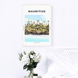 Mauritius Print Beach Poster Palm Tree Wall Art Tropical | Etsy