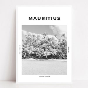 Mauritius Print Beach Poster Palm Tree Wall Art Tropical | Etsy