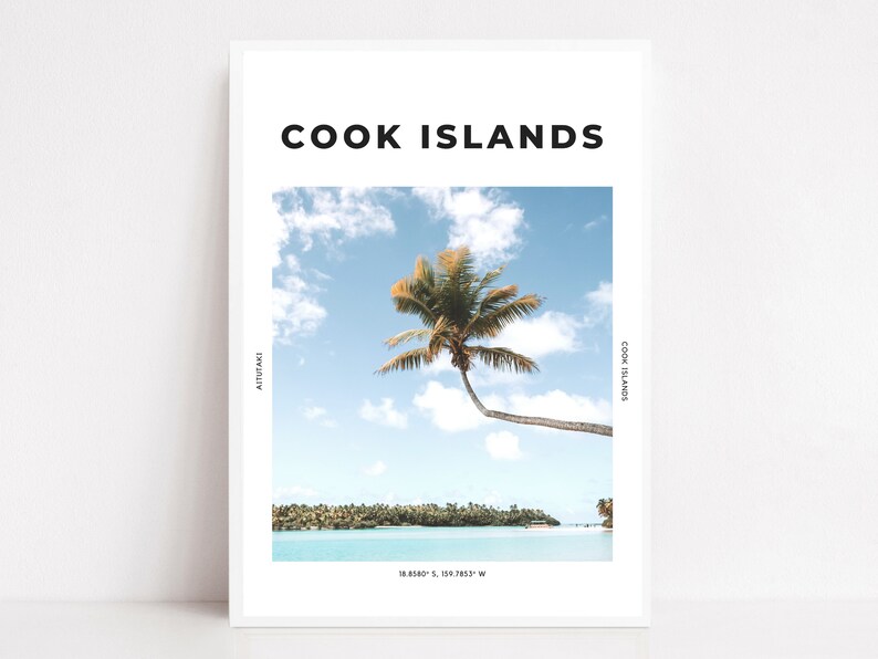 Cook Islands Print Aitutaki Poster Tropical Wall Art Blue - Etsy