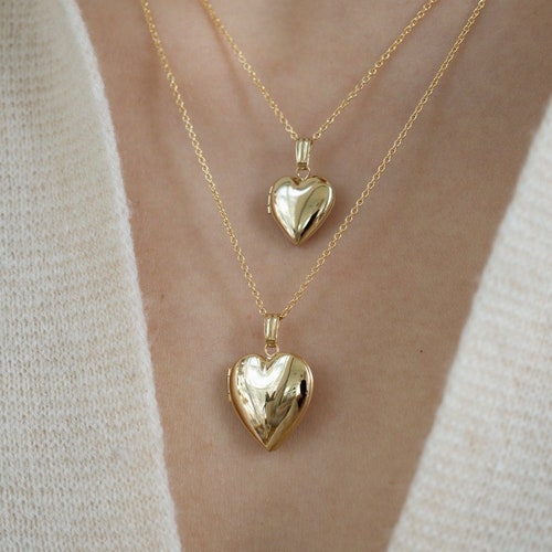 Solid 14k Yellow Gold Diamond Heart Photo Locket - Etsy