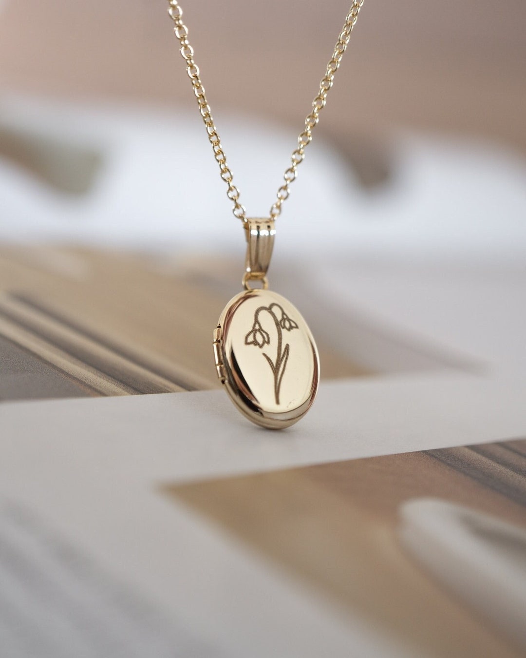 Snowdrop Oval Locket, 14K Solid Gold, Gold Filled Locket Necklace ...
