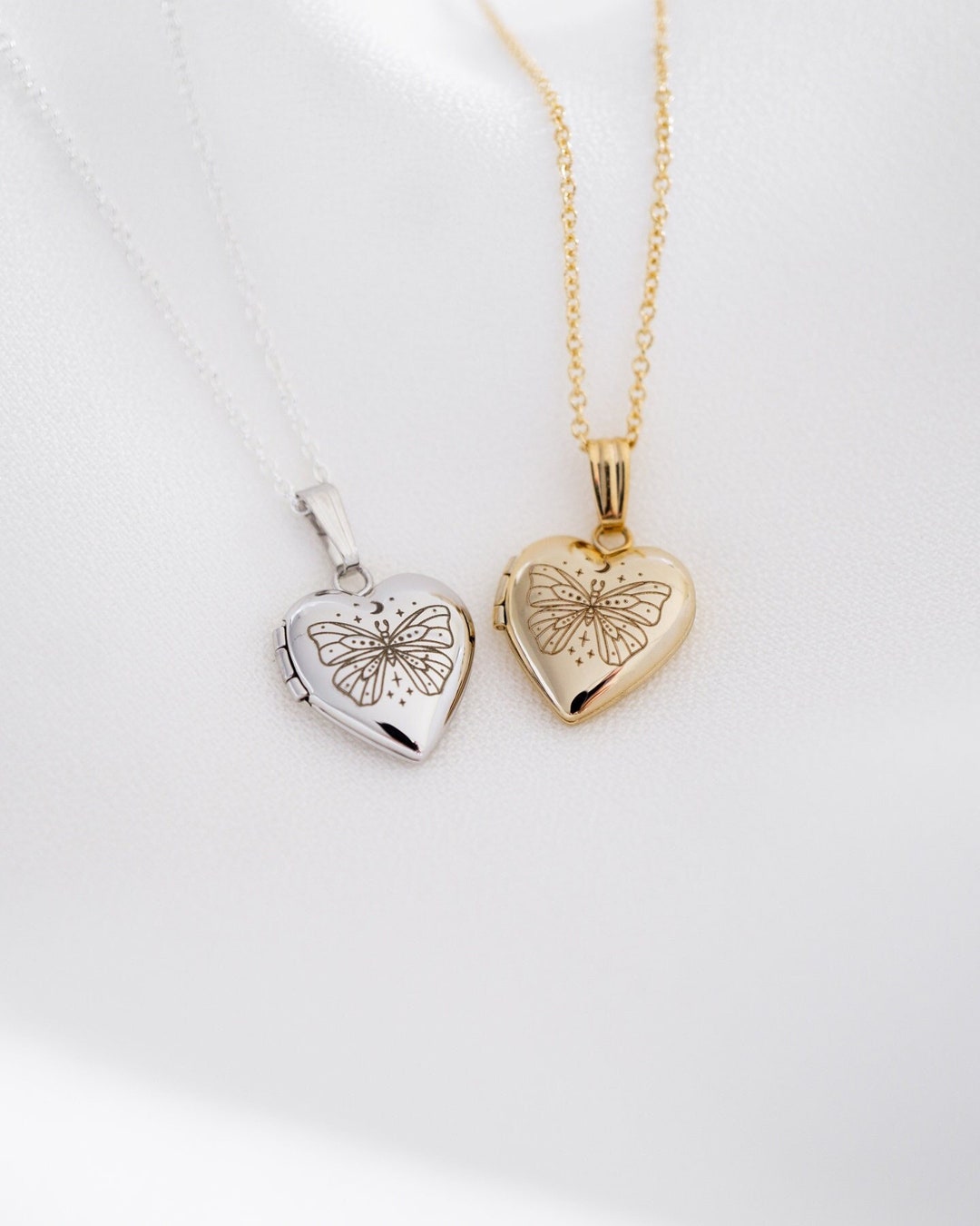 Cosmic Butterfly Heart Locket, Photo Locket Engraved Necklace ...