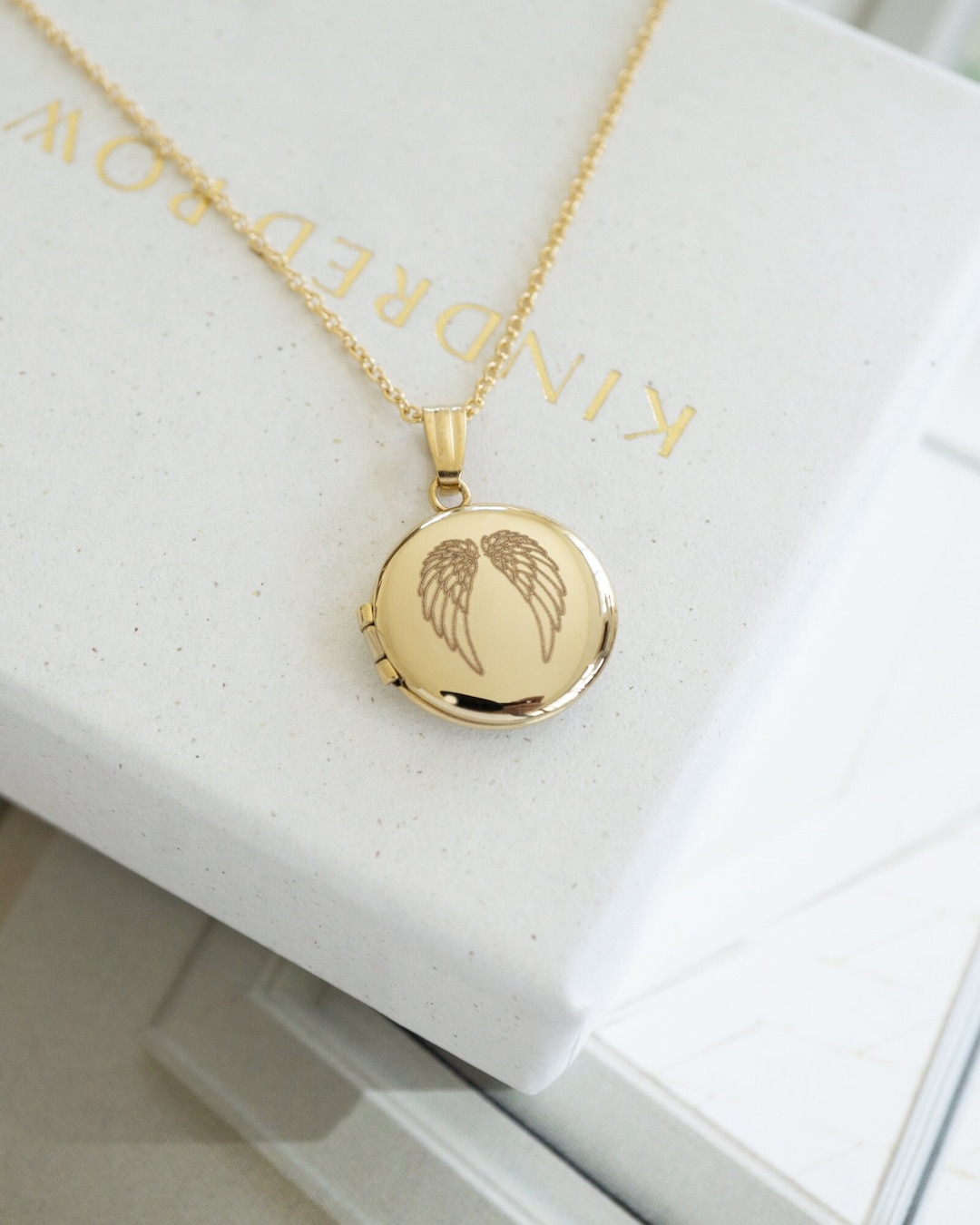 Angel Wings Round Mini Locket, Gold Filled, Silver, Minimalist ...