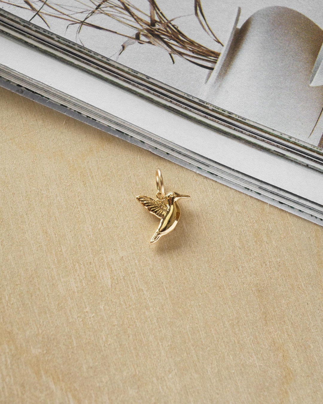 14K Hummingbird Charm in Gold Plated, 14K Solid Gold, Silver - Etsy