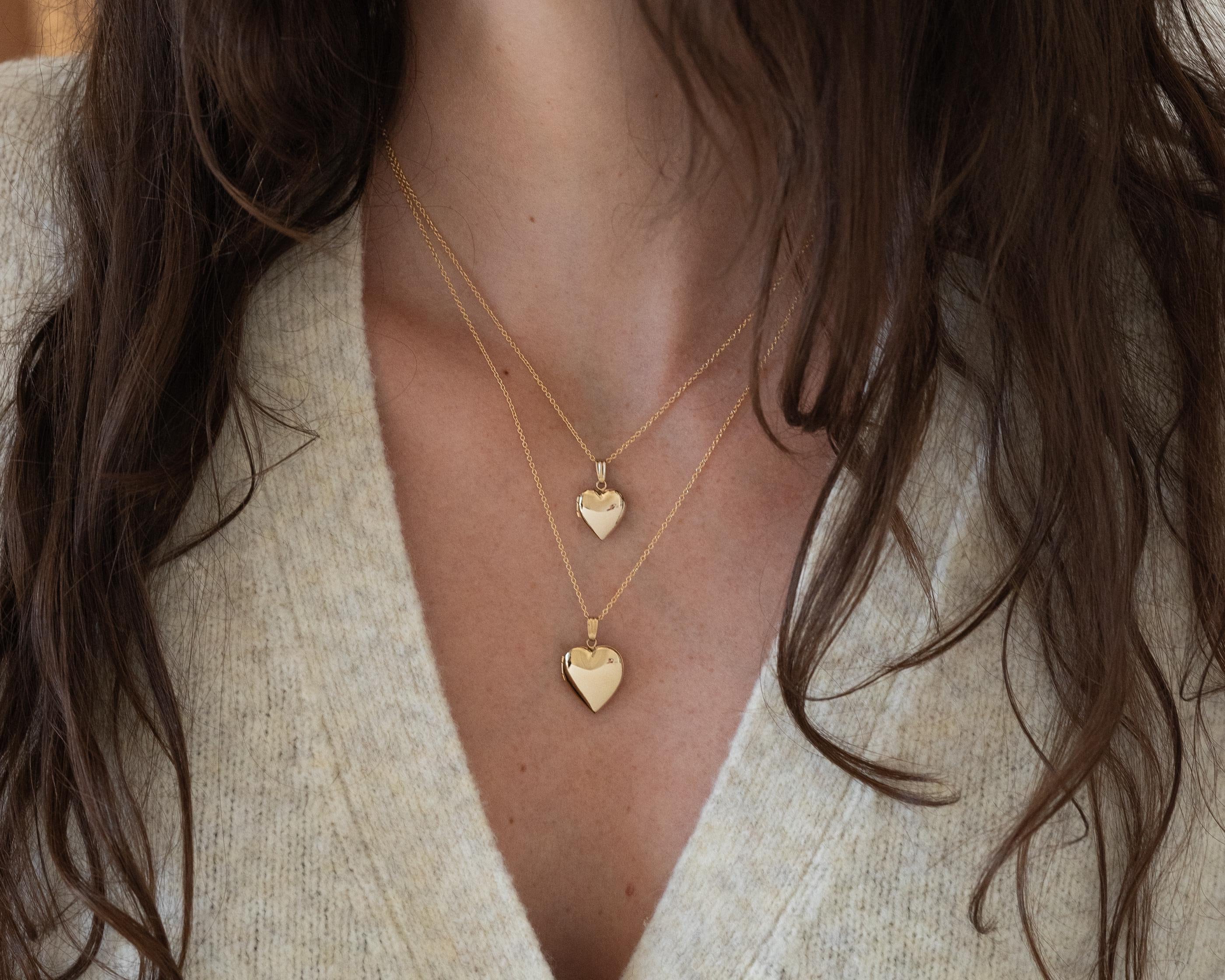 Heart 14K Solid Yellow Gold Locket Photo Necklace Minimalist Personalized Gifts