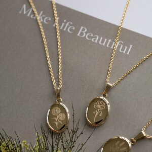 Poppy Flower Oval Locket Necklace, 14K Gold, Silver Personalized Gifts ...
