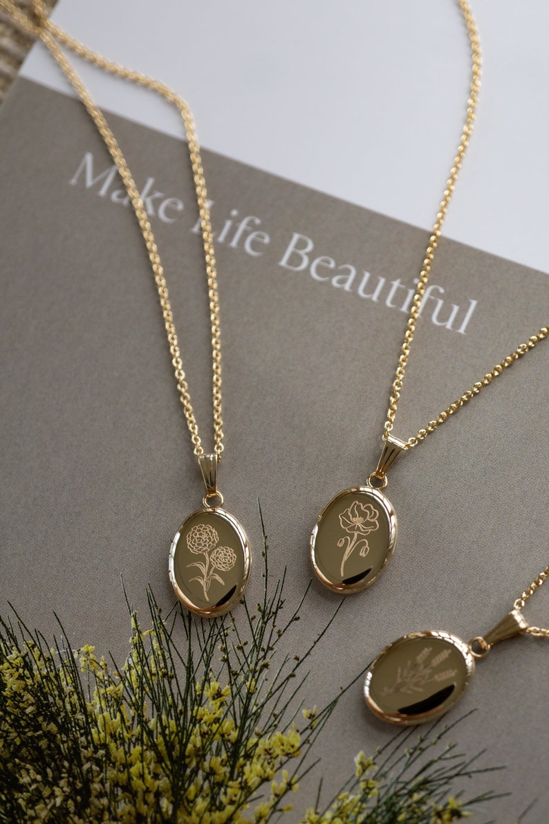Poppy Flower Oval Locket Necklace 14K Gold Silver - Etsy
