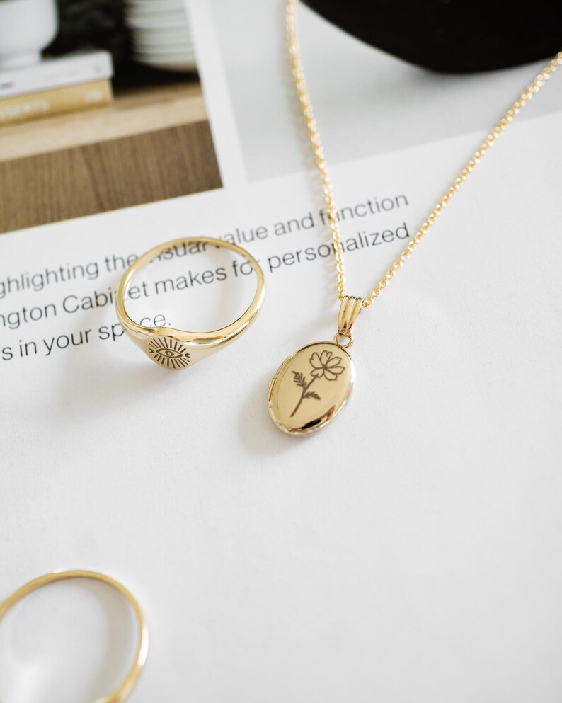 Cosmo Flower Oval Locket 14K Gold Silver Locket Gifts - Etsy