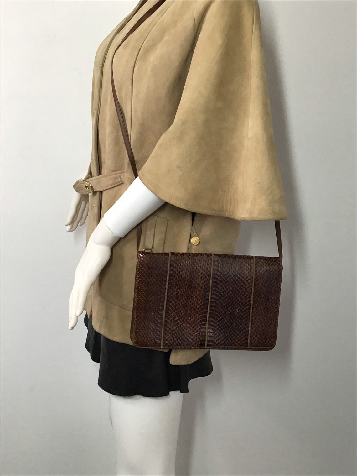 Brown Leather Bag From Real Snake Leather Shoulder Handbag - Etsy