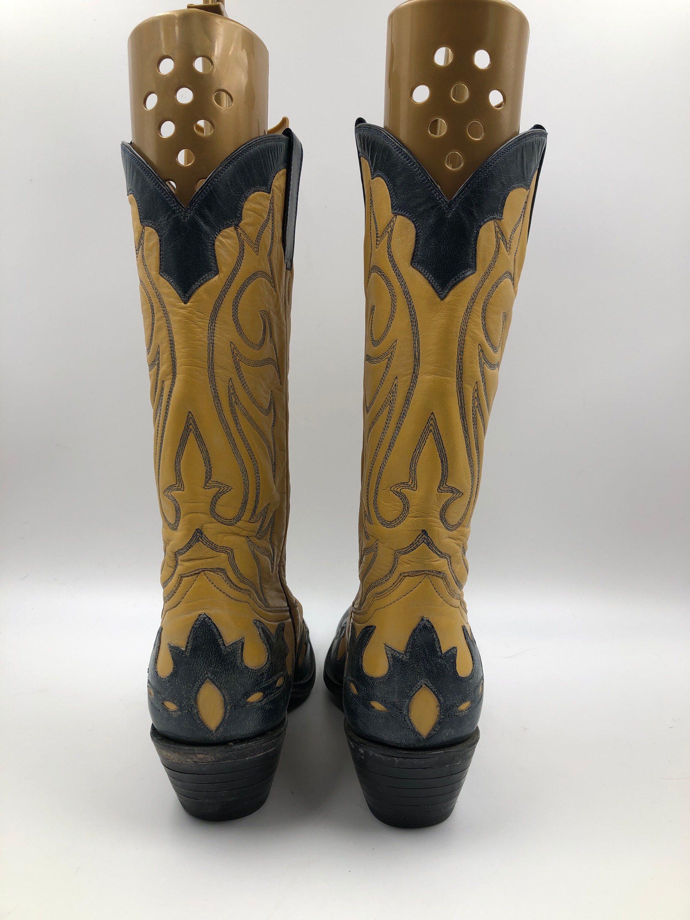 Yellow Black Men's Boots From Real Leather Vintage Boots Embroidered ...