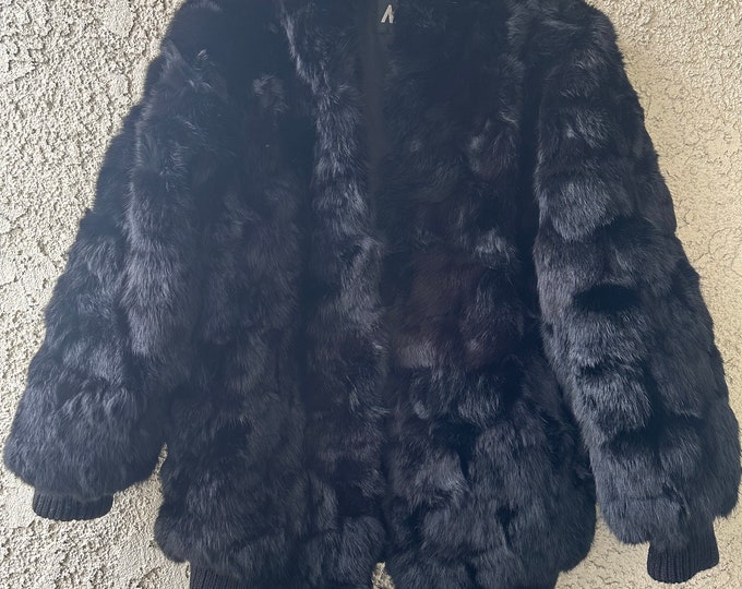 Black Rabbit Fur Coat Bomber Size M/L. - Etsy