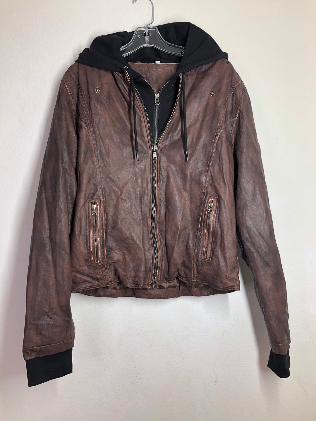 Brown Men's Jacket From Real Leather Hooded Jacket Streetstyle Jacket ...
