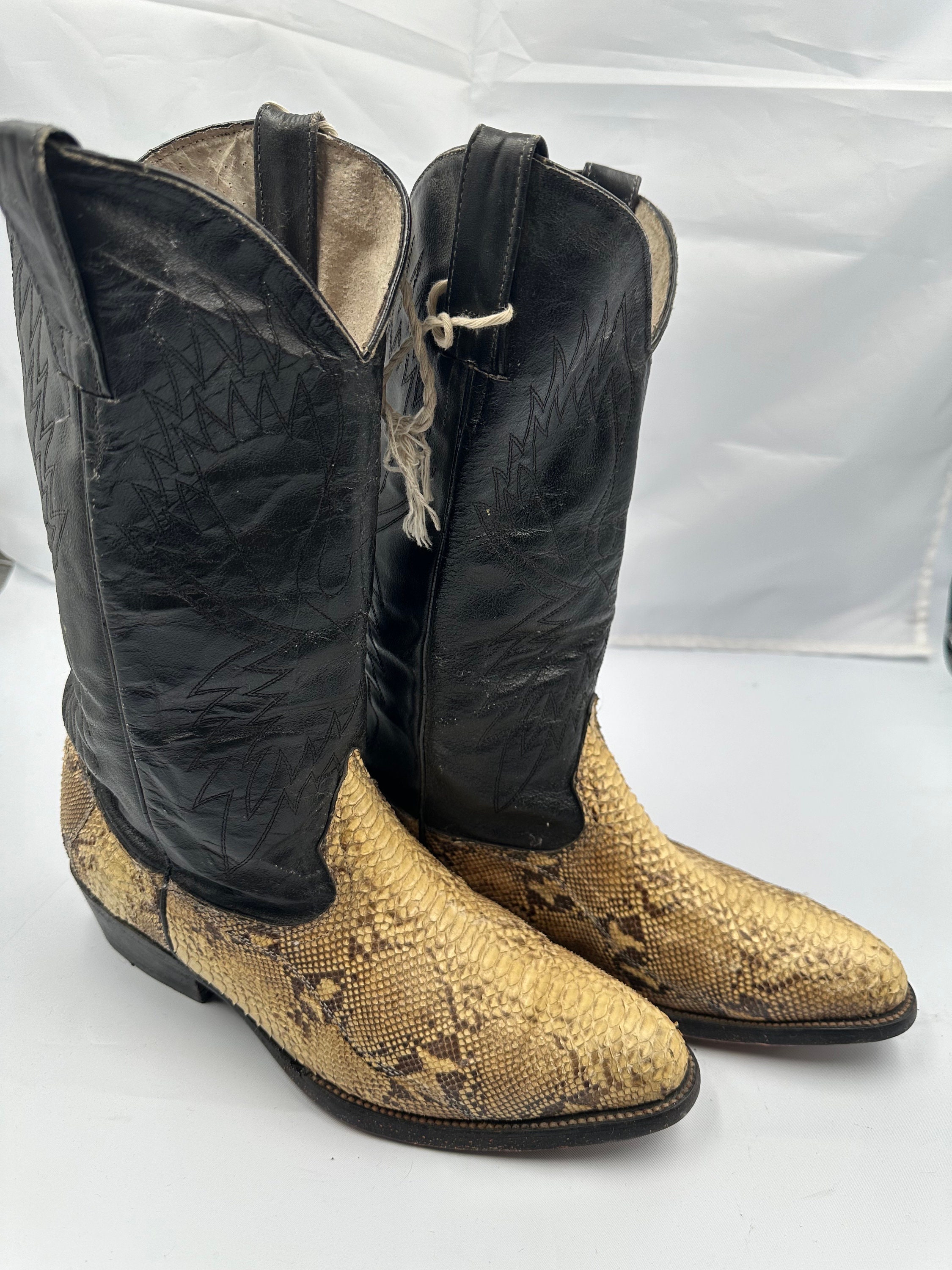 Snake Cowboy Boots, Vintage Western Boots Yellow/ Black Size 9US. - Etsy