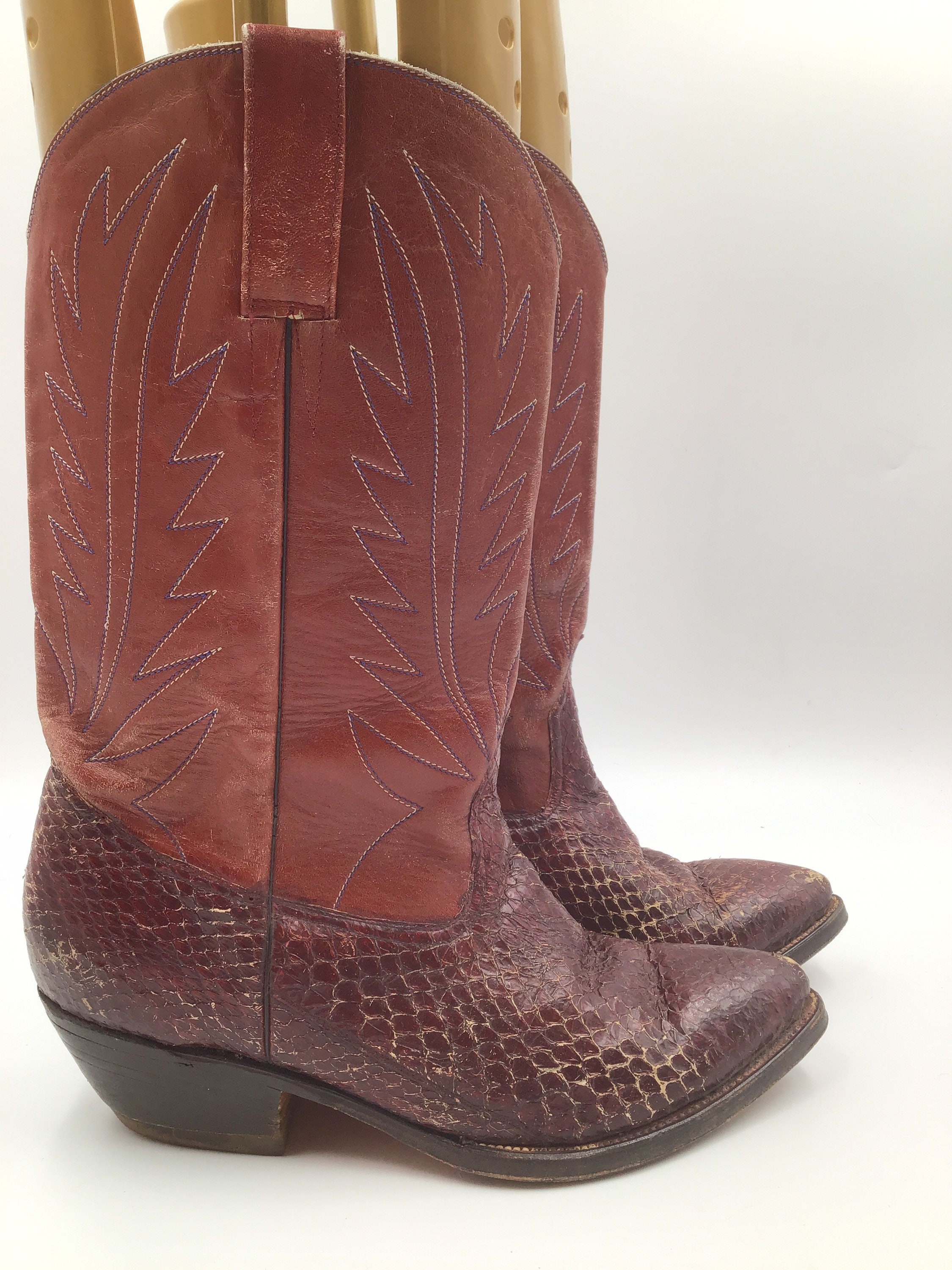 Dark Red Boots, Men's Boots, Snake Leather, Vintage, Embroidered, With ...