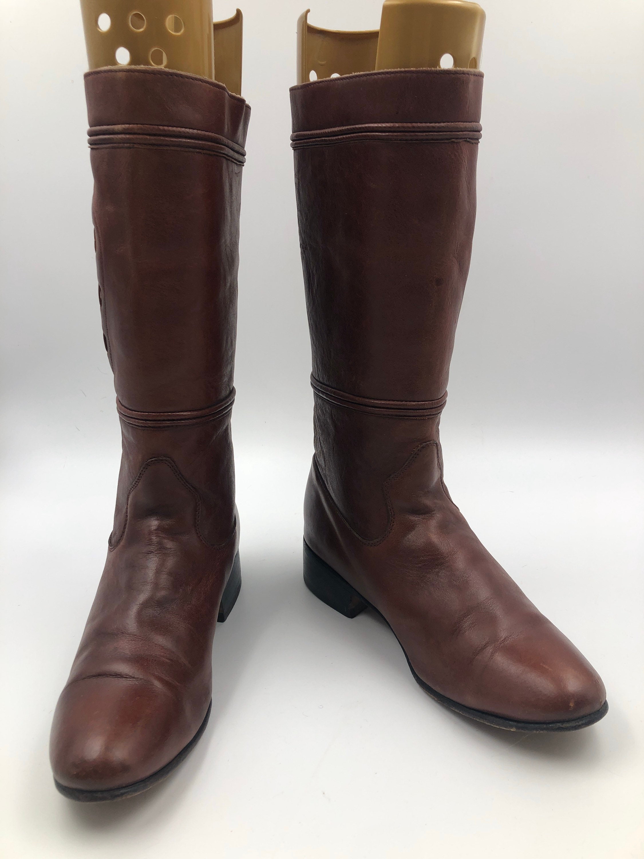 Marrón Botas de mujer cuero real cuero genuino y liso botas vintage ...