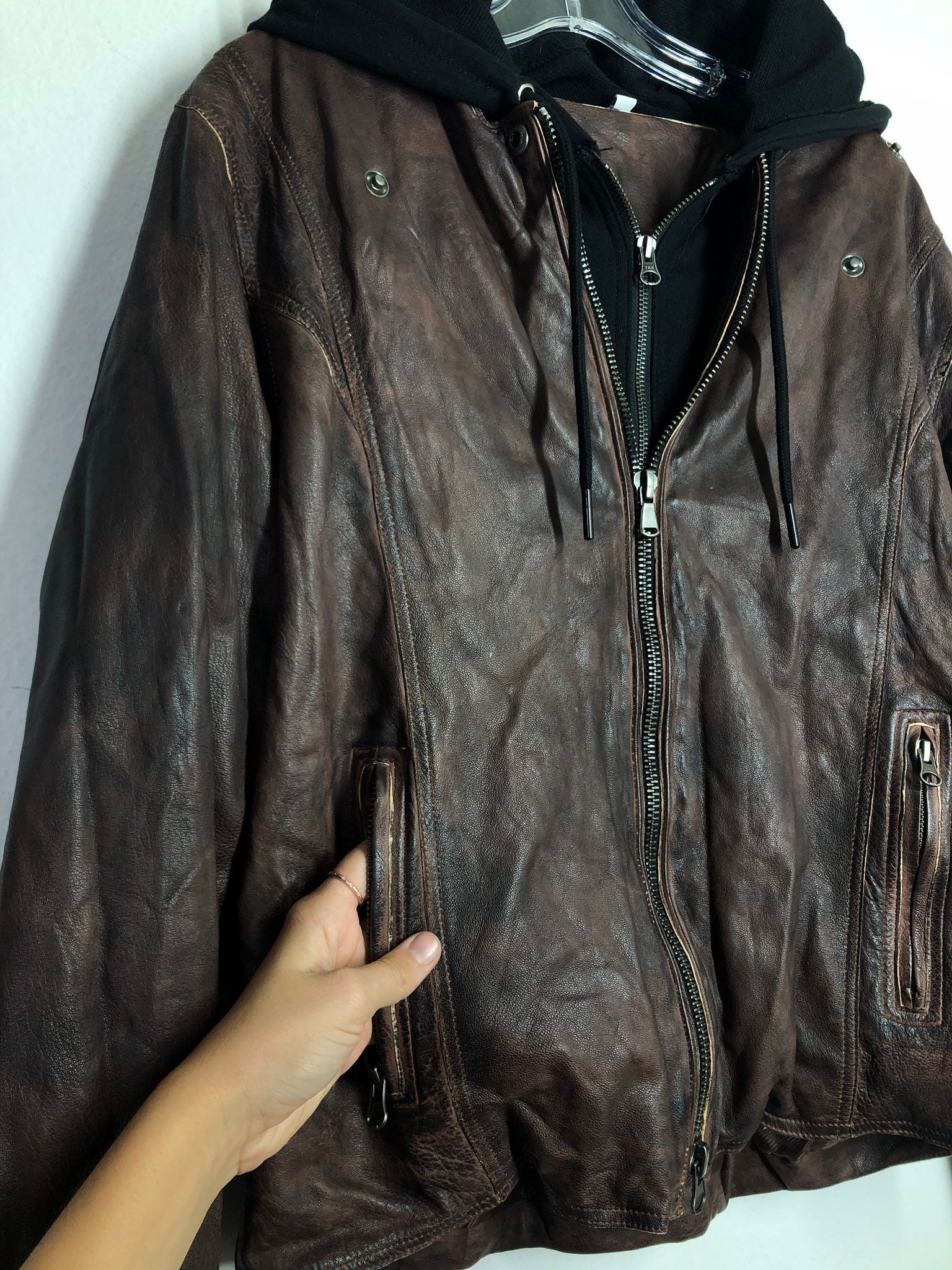 Brown Men's Jacket From Real Leather Hooded Jacket Streetstyle Jacket ...