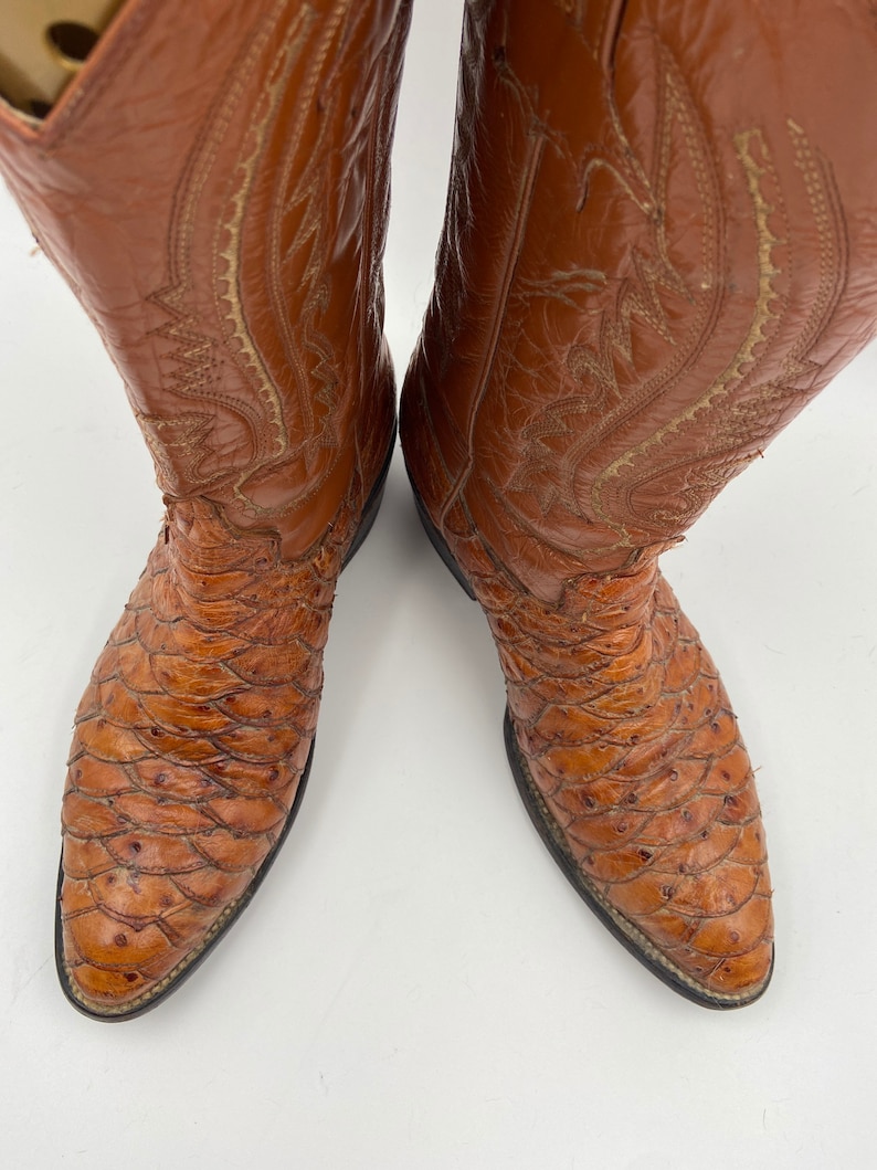 Orange Men's Boots From Real Ostrich Leather Vintage Embroidered With ...