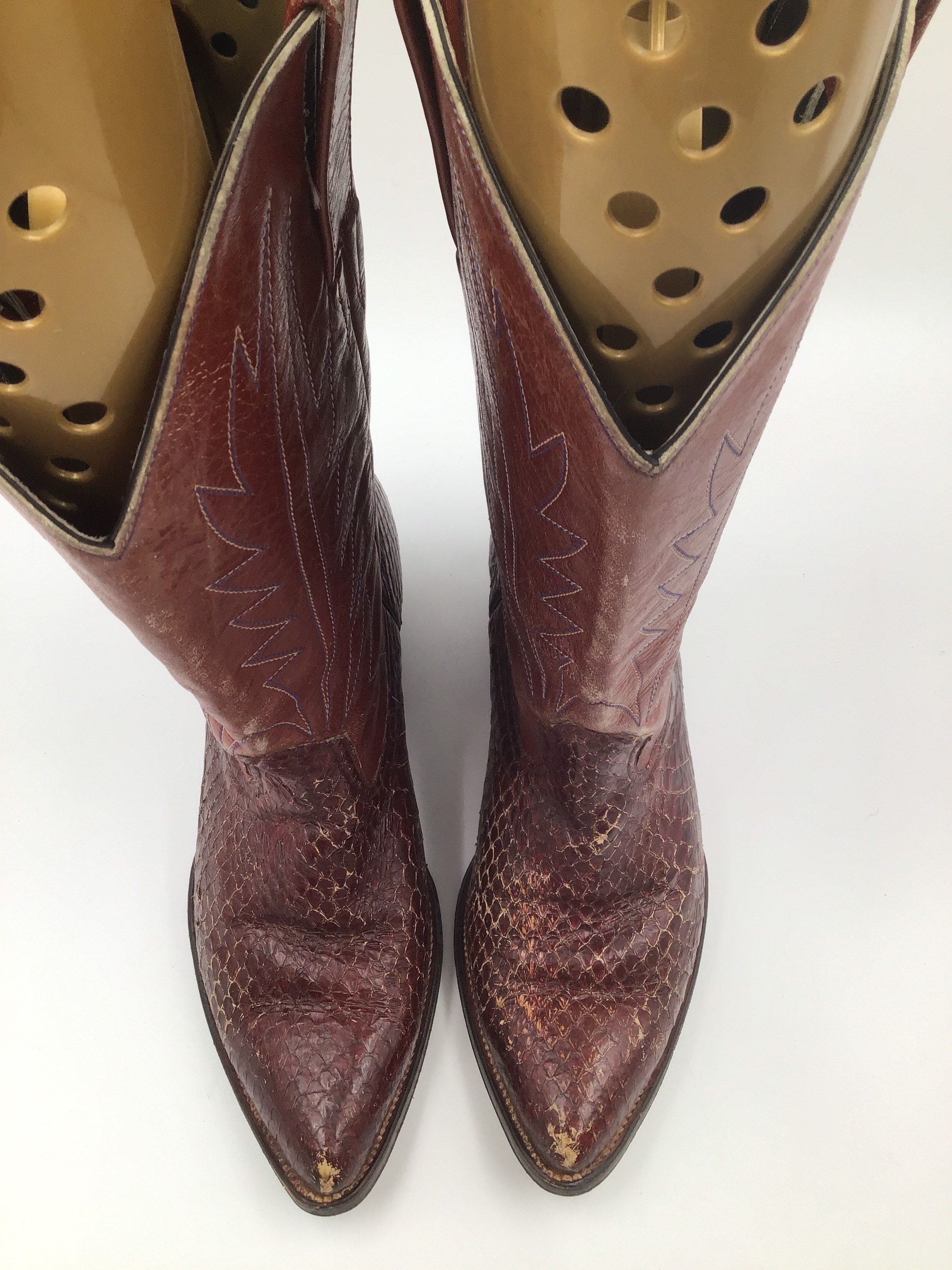 Dark Red Boots, Men's Boots, Snake Leather, Vintage, Embroidered, With ...