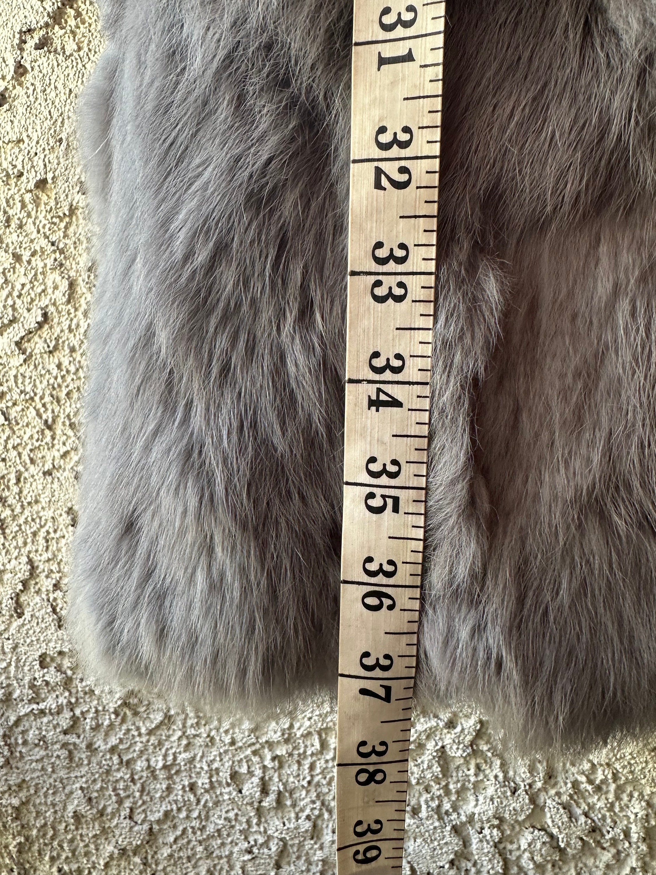 Long Fur Coat, Gray Rabbit Fur Coat W Pockets Classic Model Size Medium ...