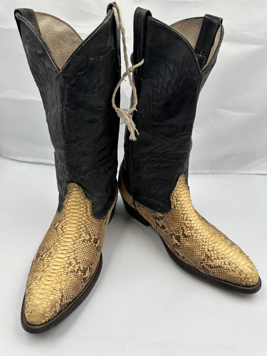 Snake Cowboy Boots, Vintage Western Boots Yellow/ Black Size 9US. - Etsy