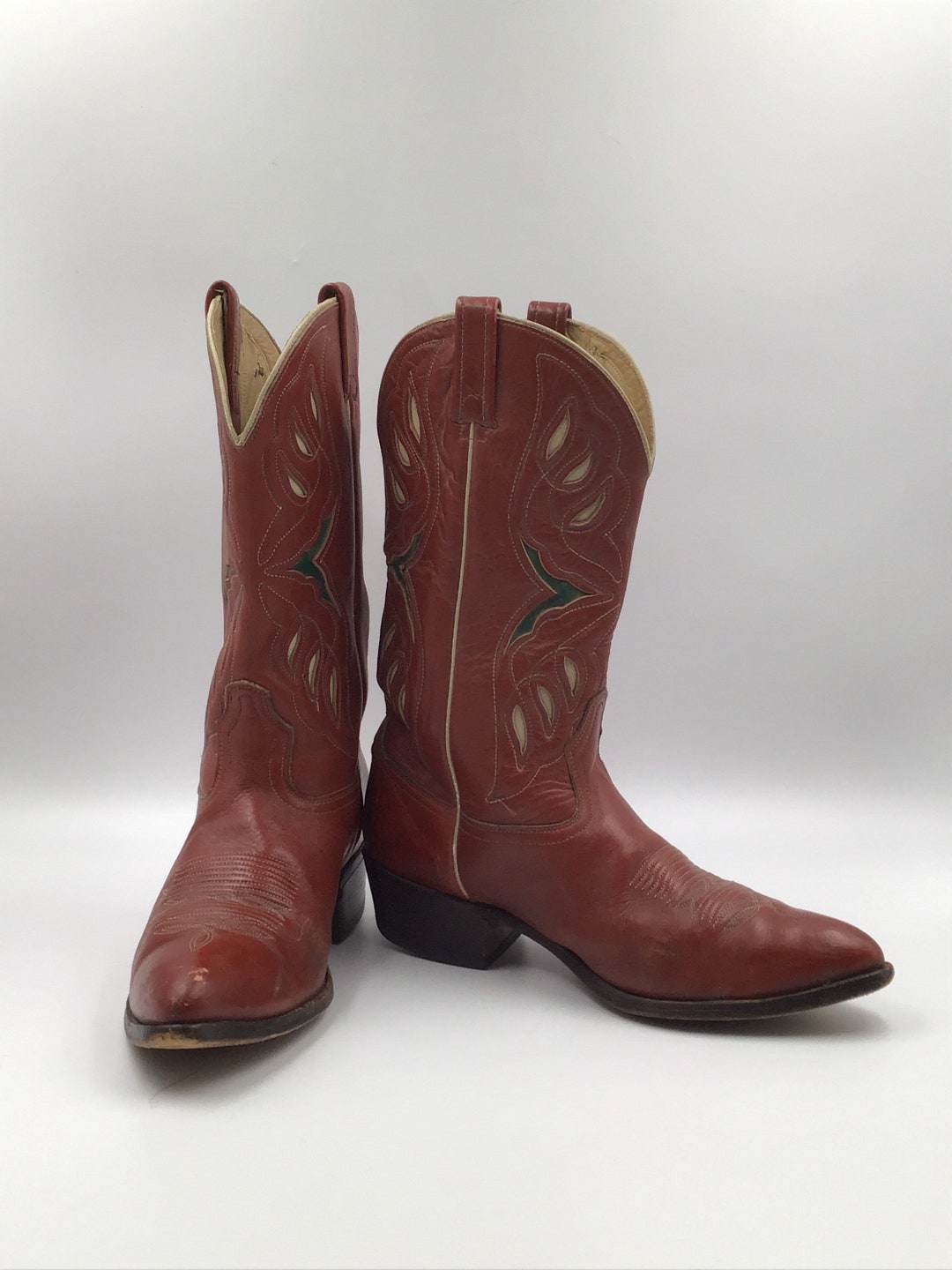 Red Men's Boots From Real Leather With Perforation, Vintage Embroidered ...