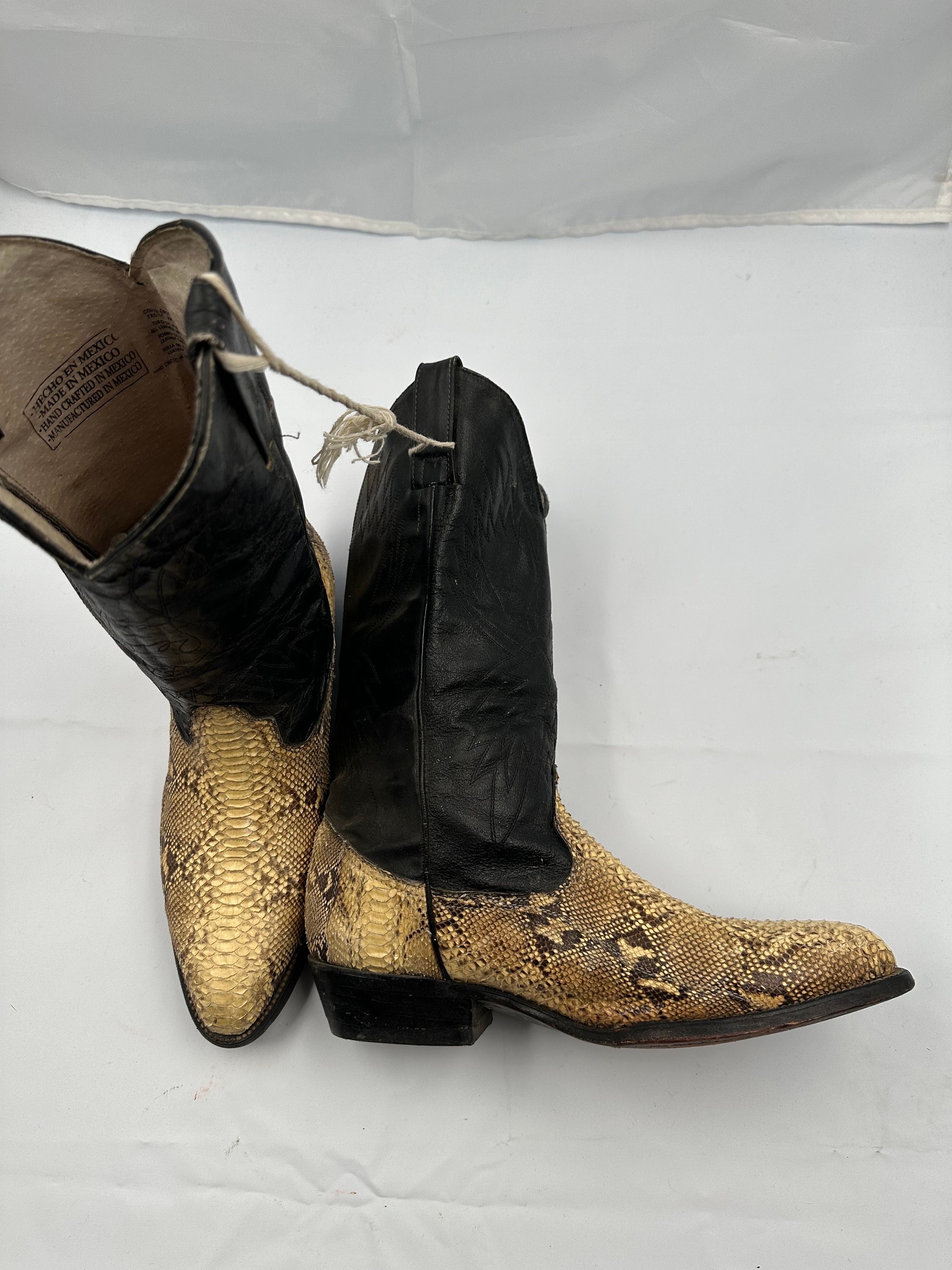 Snake Cowboy Boots, Vintage Western Boots Yellow/ Black Size 9US. - Etsy