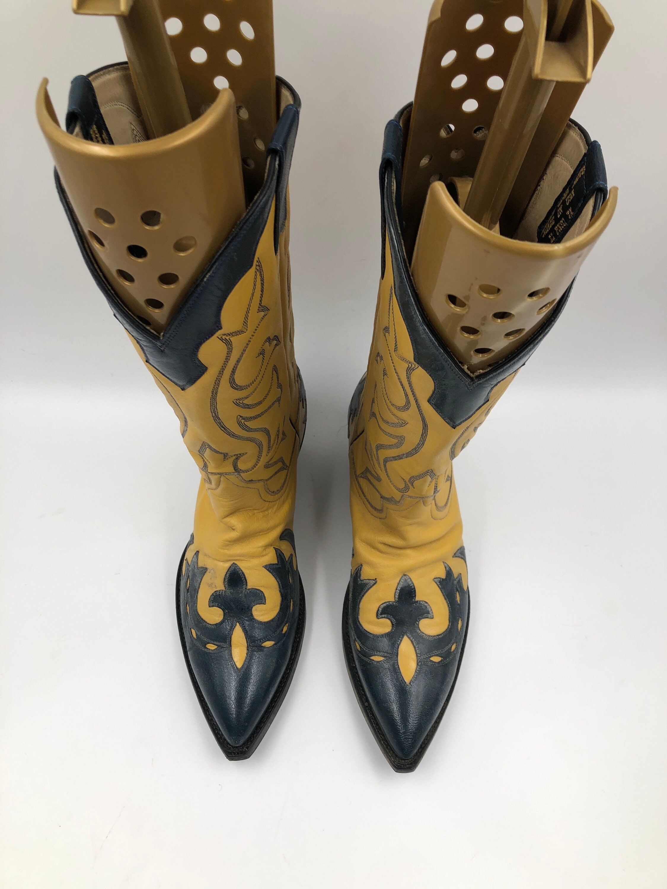 Yellow Black Men's Boots From Real Leather Vintage Boots Embroidered ...