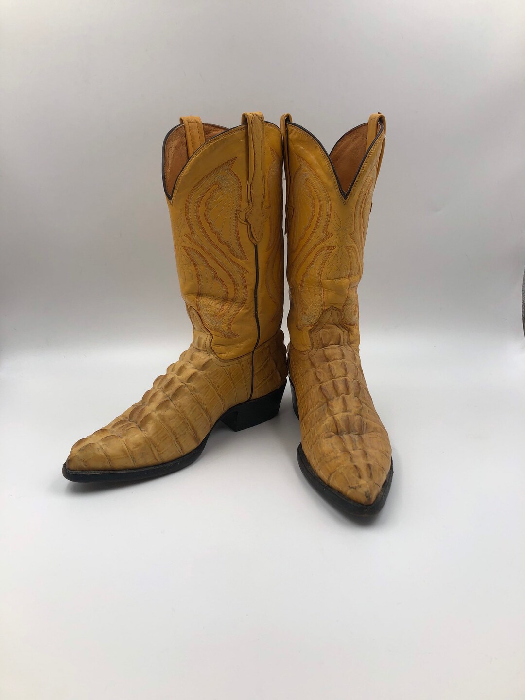 Yellow Men's Boots, Real Leather Crocodile Prints , Embroidered Western ...