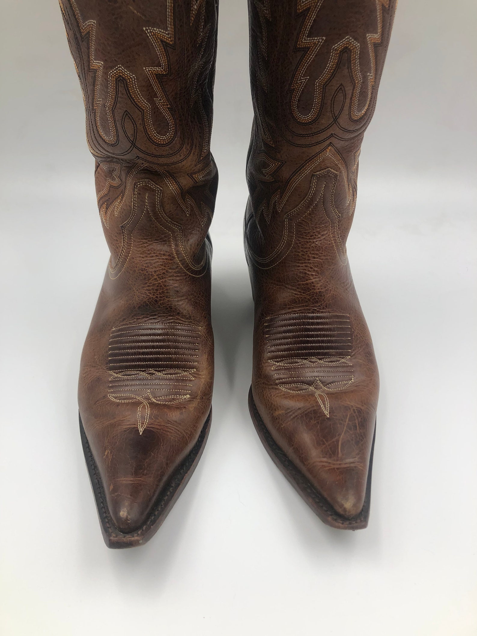 Brown Men's Boots From Real Leather Vintage Boots Embroidered With ...
