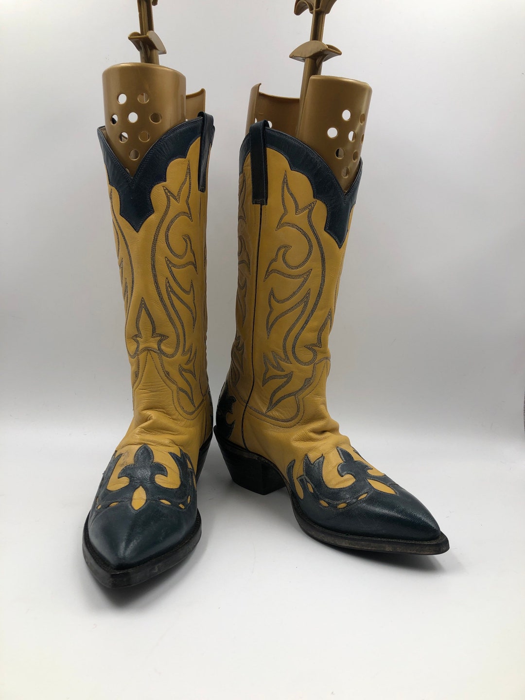 Yellow Black Men's Boots From Real Leather Vintage Boots Embroidered ...