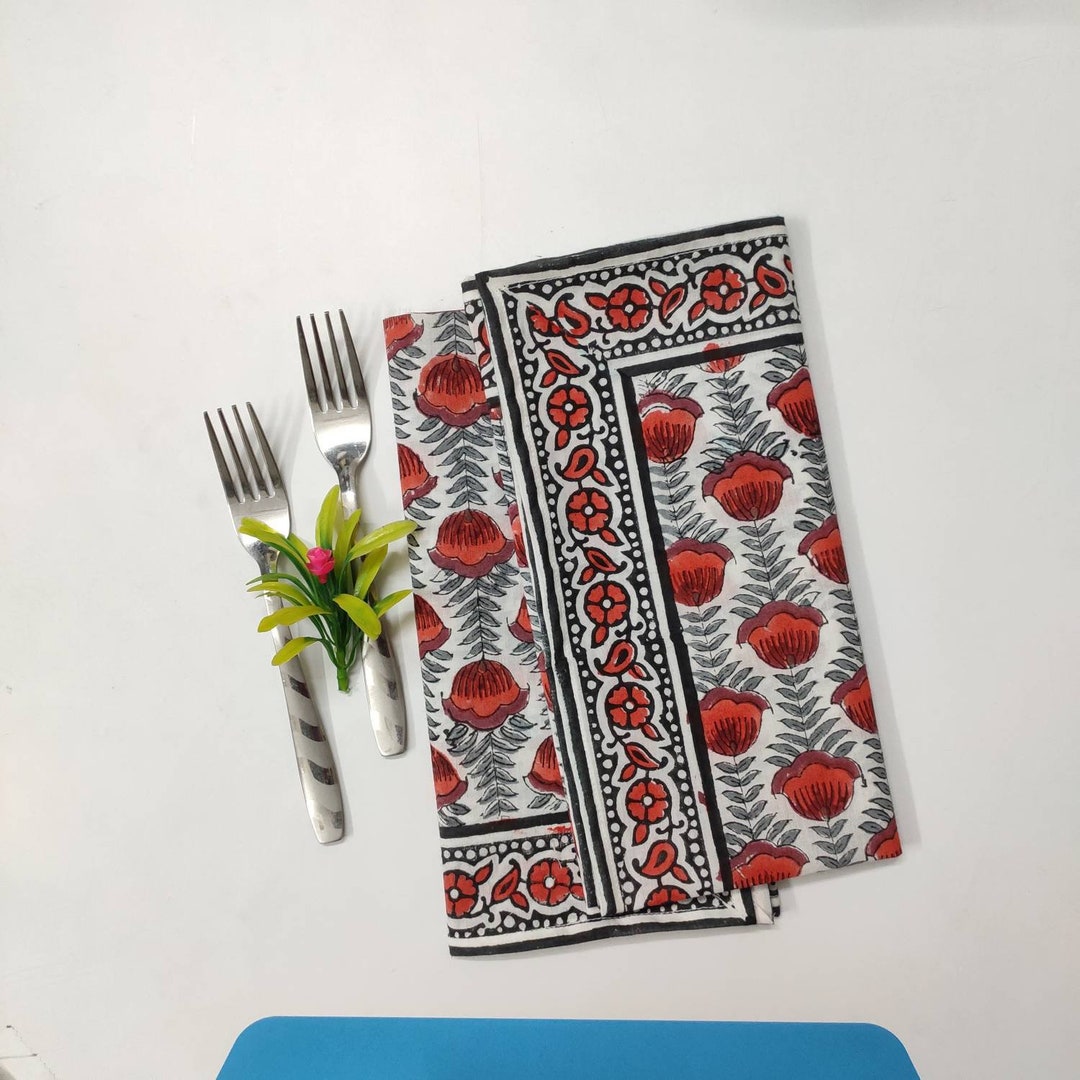 Cloth Napkins Personalized Gifts Hand Printed Napkins Red - Etsy