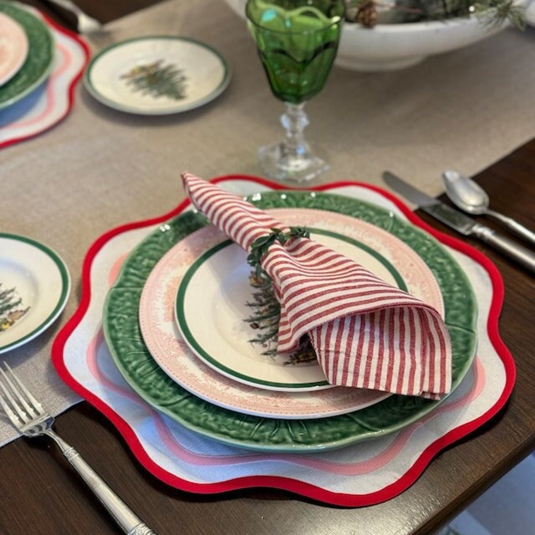 Table Linens Placemats White Double Piping Mats and Cotton Round Wave ...